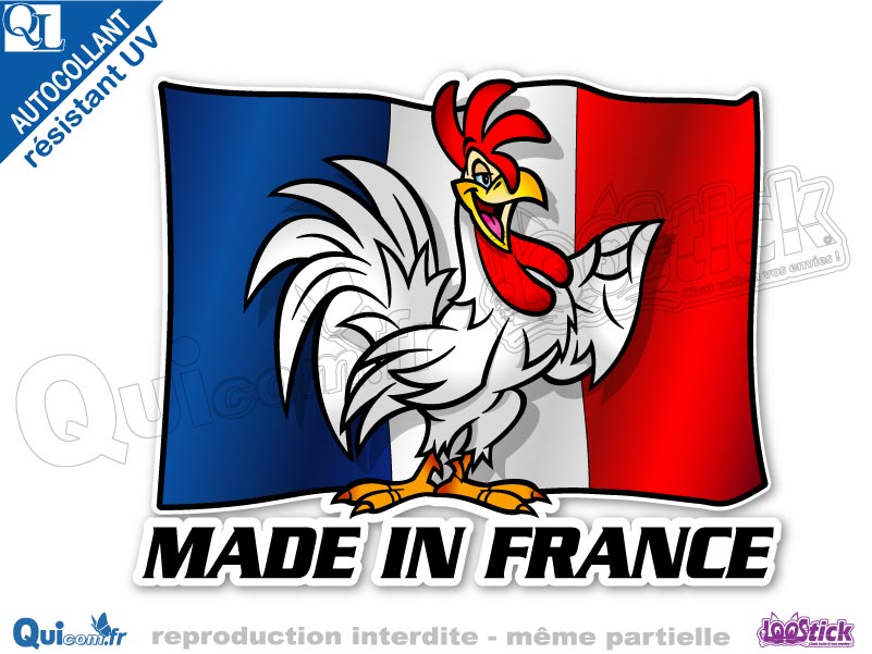 Vente Autocollant made in france coq drapeau france - QUICOM & LOOSTICK.fr