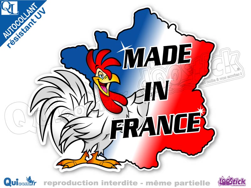 Vente Autocollant MADE IN FRANCE COQ CARTE DE FRANCE - QUICOM & LOOSTICK.fr